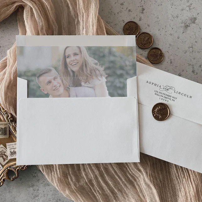 Romantic Calligraphy Photo Wedding Invitation Envelope | Zazzle
