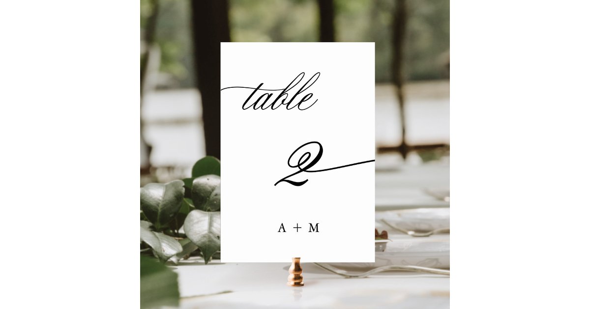 Romantic Calligraphy Wedding Number 2, Table Number | Zazzle