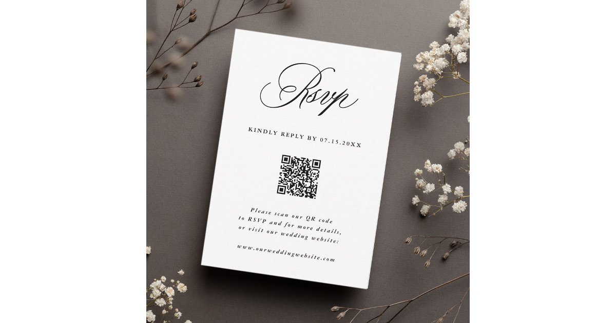 Romantic Calligraphy Wedding QR Code RSVP Card | Zazzle