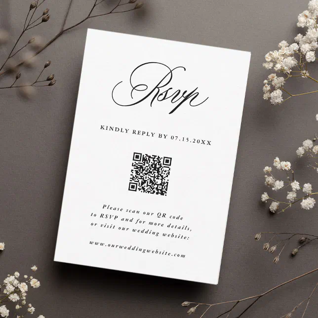 Romantic Calligraphy Wedding QR Code RSVP Card | Zazzle