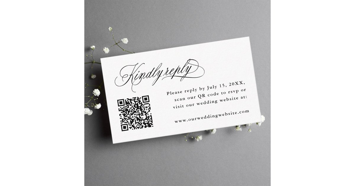 Romantic Calligraphy Wedding QR Code RSVP Enclosure Card | Zazzle
