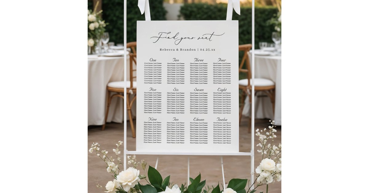 Romantic Calligraphy Wedding Seating Chart Plan Foam Board | Zazzle