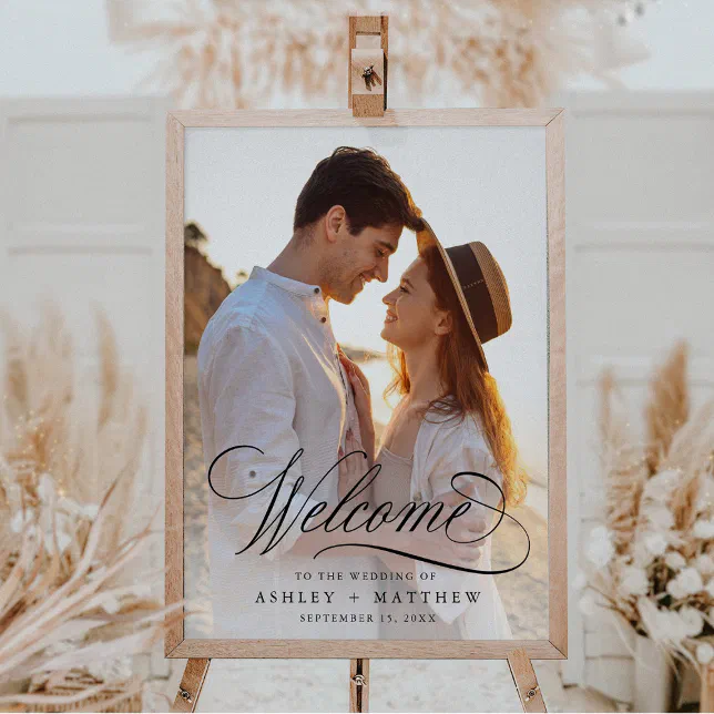 Romantic Calligraphy Wedding Welcome Photo Sign | Zazzle