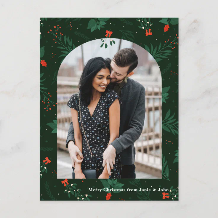 Romantic Christmas Arch Photo Green Mistletoe Postcard | Zazzle
