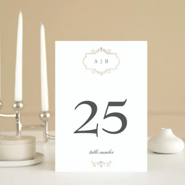 romantic classic gold monogram wedding table number | Zazzle