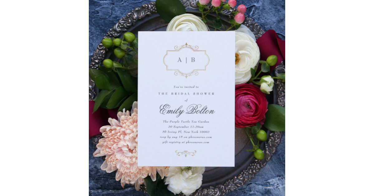 romantic classic traditional gold monogram wedding invitation | Zazzle