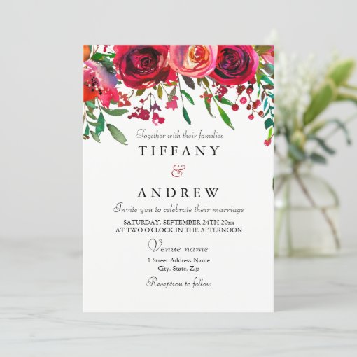Romantic Colorful Red Floral Wedding invitation | Zazzle