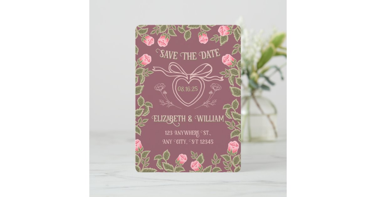 Romantic Cottagecore Roses - Vintage Heart Locket Save The Date | Zazzle