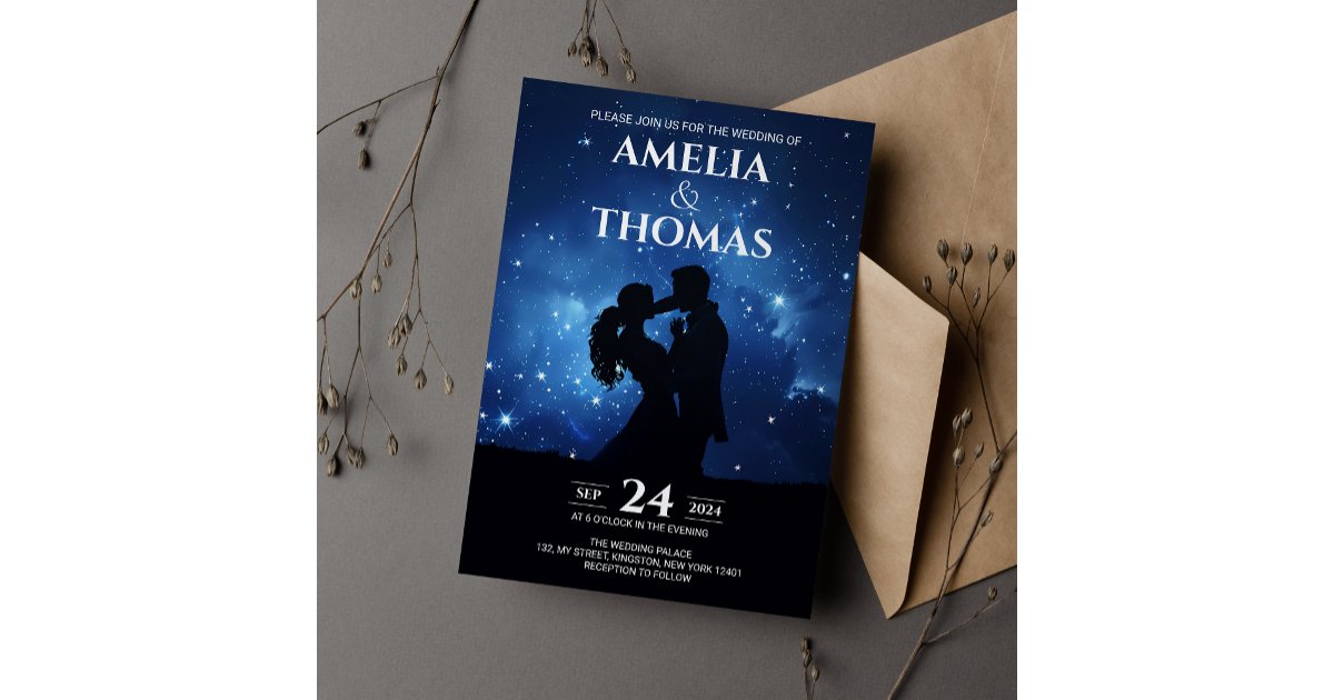 Romantic Couple Celestial Night Sky Wedding Invitation | Zazzle