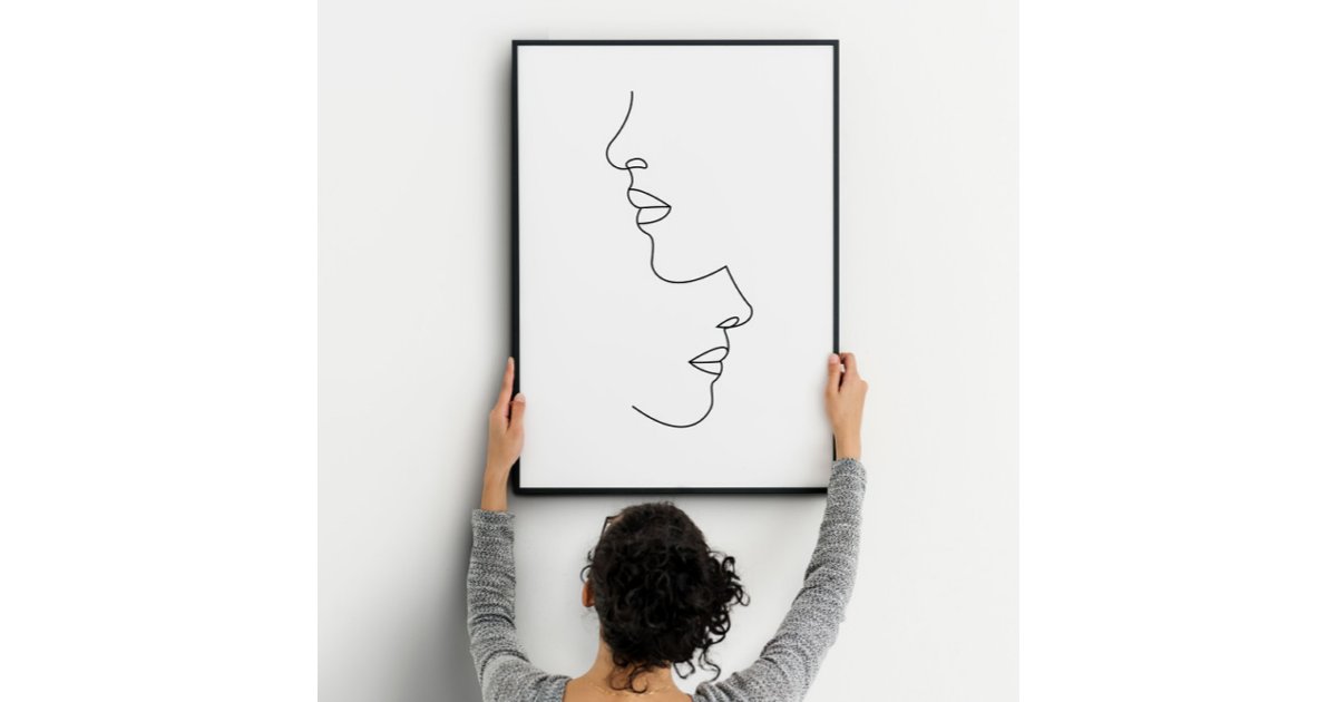 Romantic couple face line art poster | Zazzle