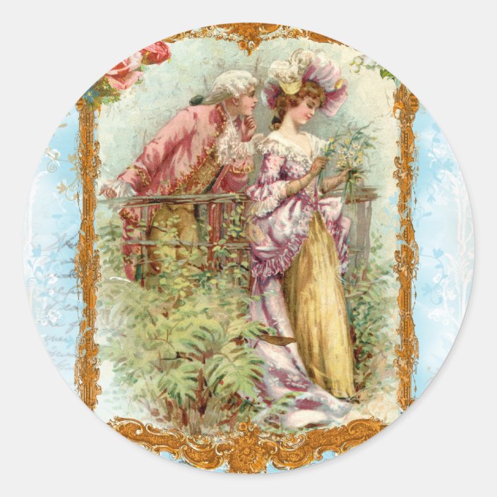 Romantic Couple French Regency Style Classic Round Sticker | Zazzle.com