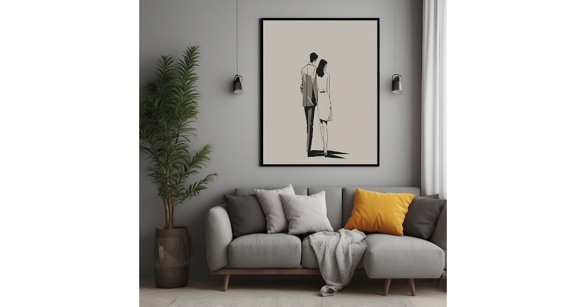 Romantic Couple Minimalist Line Art Poster | Zazzle