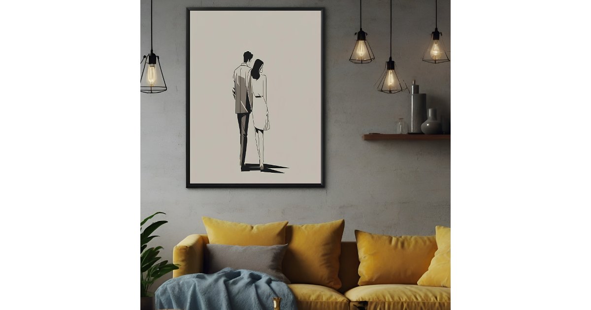 Romantic Couple Minimalist Line Art Poster | Zazzle