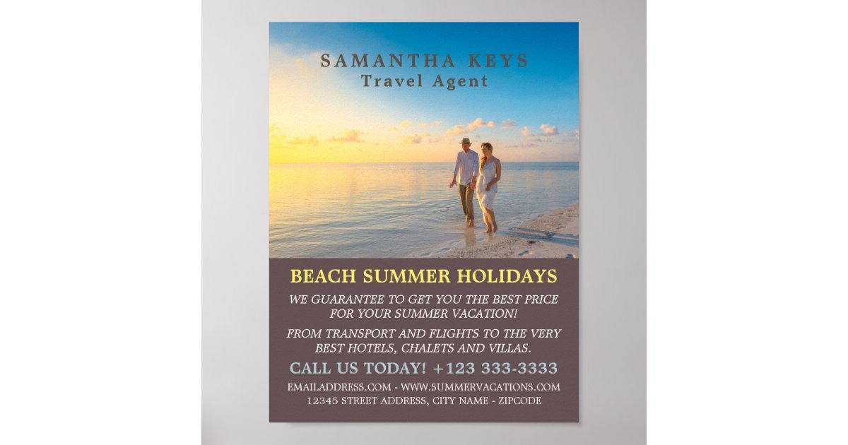 Romantic Couple on Beach, Travel Agent Advertising Poster | Zazzle