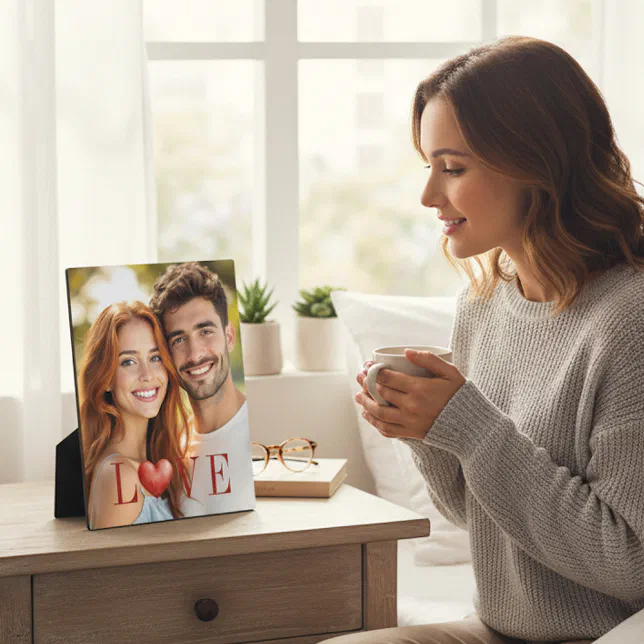 Romantic Couple Red Heart Photo Display Plaque | Zazzle