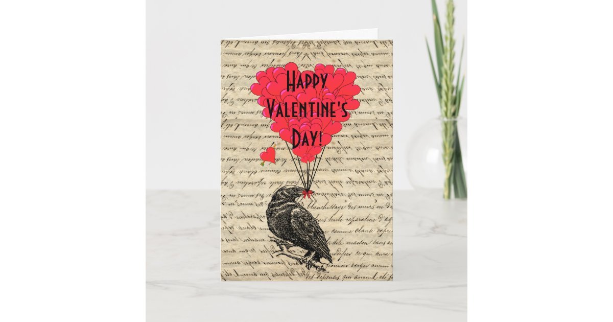 Romantic crow Valentines day Holiday Card | Zazzle