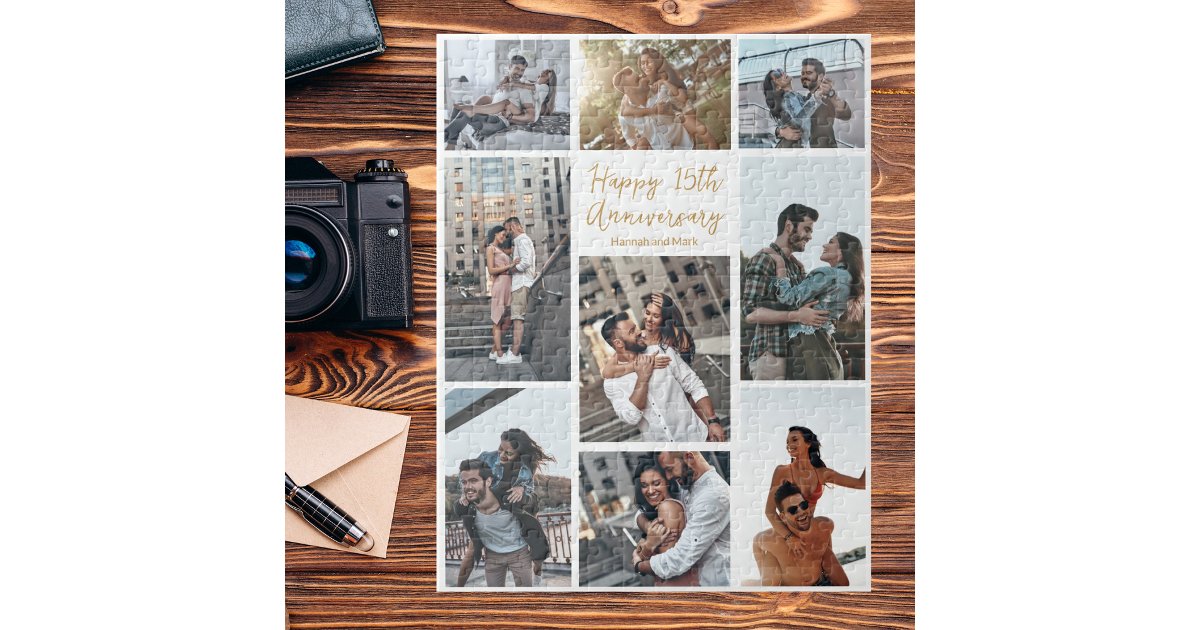 Romantic Custom Anniversary Modern Photo Collage Jigsaw Puzzle | Zazzle
