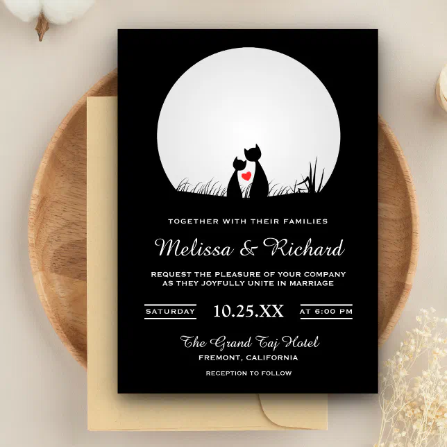 Romantic Cute Cat Couple Wedding Invitation | Zazzle