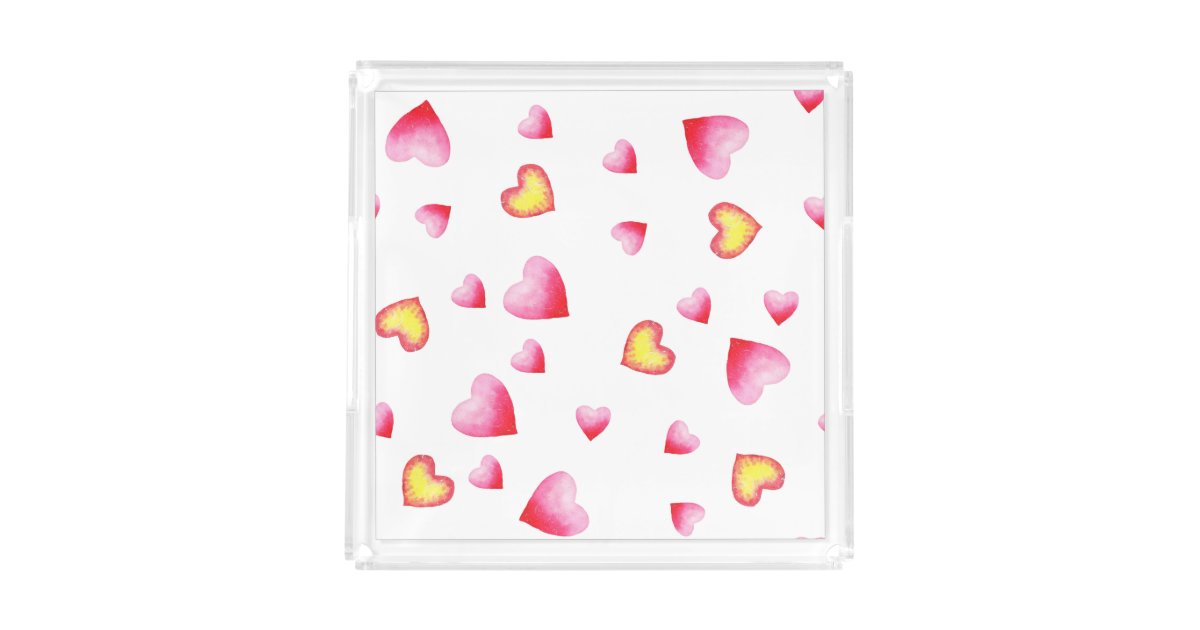 Romantic Cute Red Heart Acrylic Tray | Zazzle