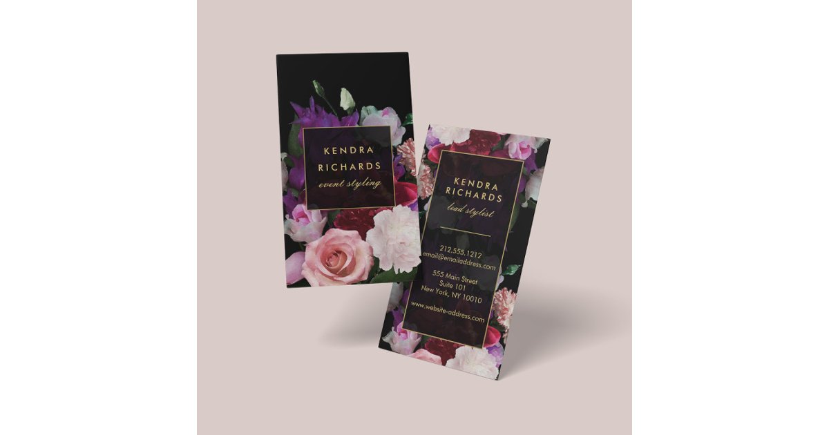 Romantic Dark Florals Business Card | Zazzle
