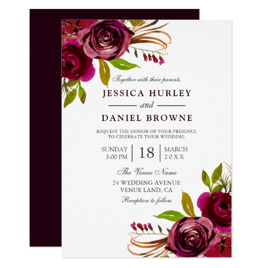 Romantic Deep Burgundy Red Rose Wedding Invitation | Zazzle.com