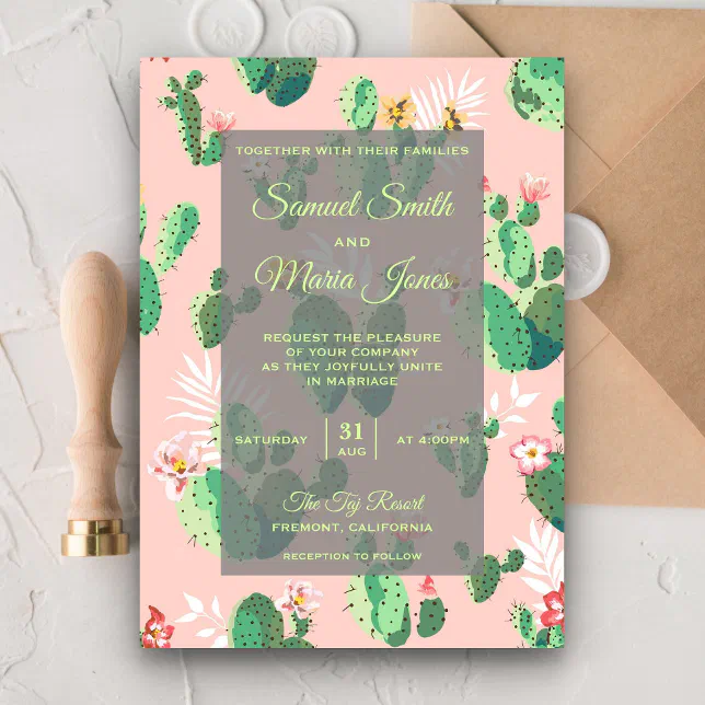 Romantic Desert Floral Cactus Wedding Invitation | Zazzle
