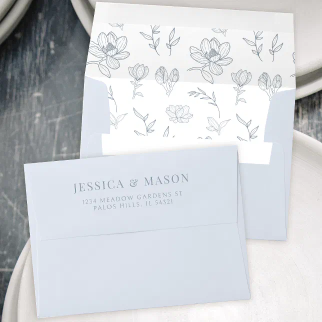 Romantic dusty blue floral wedding envelopes | Zazzle