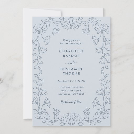 Romantic Dusty Blue Wedding Invitation | Zazzle