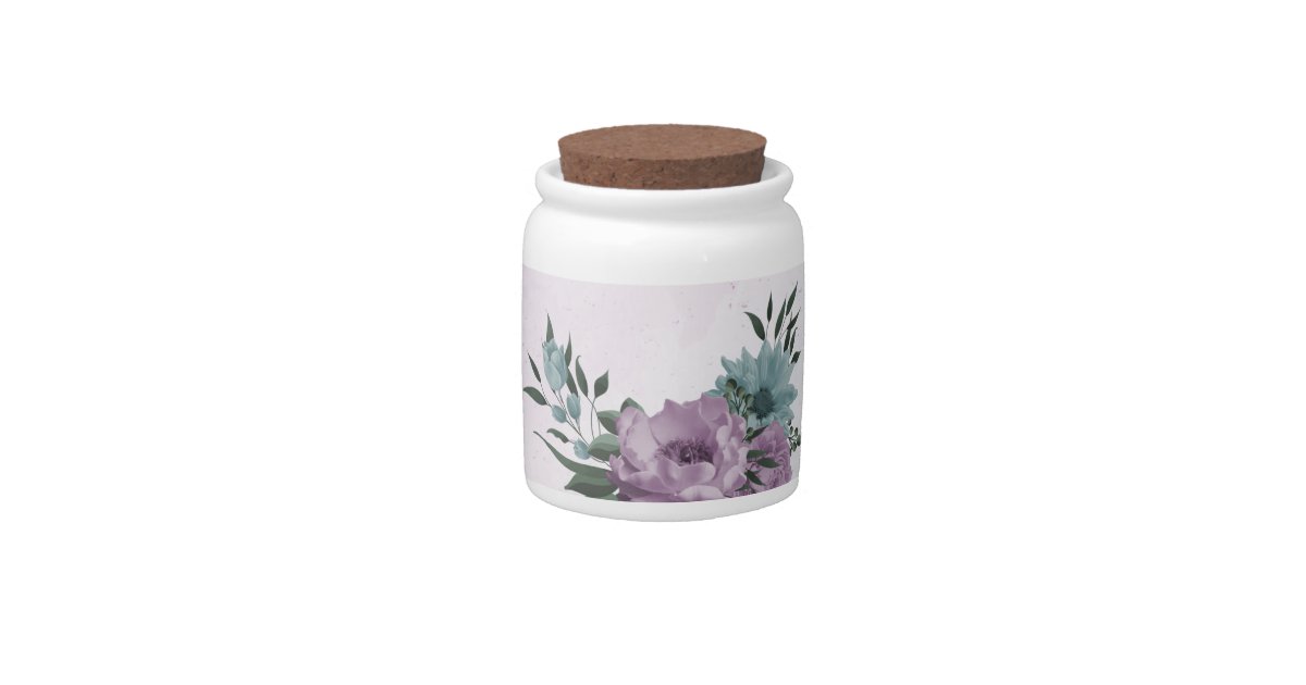 romantic dusty purple & blue floral candy jar | Zazzle