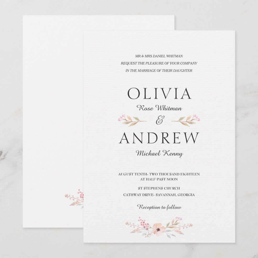 Romantic & Elegant Floral Wedding Invitation | Zazzle