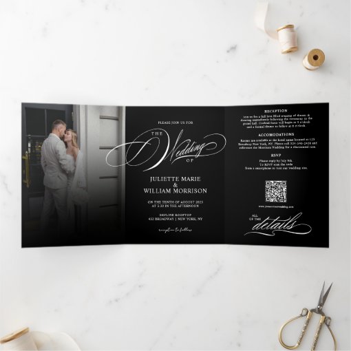 Romantic Elegant Photo Tri-fold Wedding Invitation | Zazzle