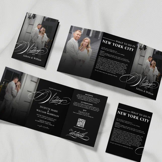 Romantic Elegant Photo Tri-fold Wedding Invitation | Zazzle