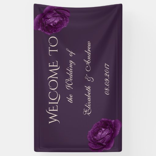 Romantic Elegant Purple Roses Wedding Banner | Zazzle