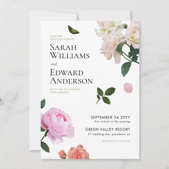 Romantic Elegant Roses Wedding Invitation | Zazzle