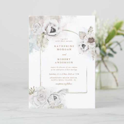 romantic elegant silver floral wedding invitation | Zazzle