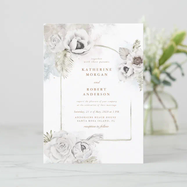 romantic elegant silver floral wedding invitation | Zazzle