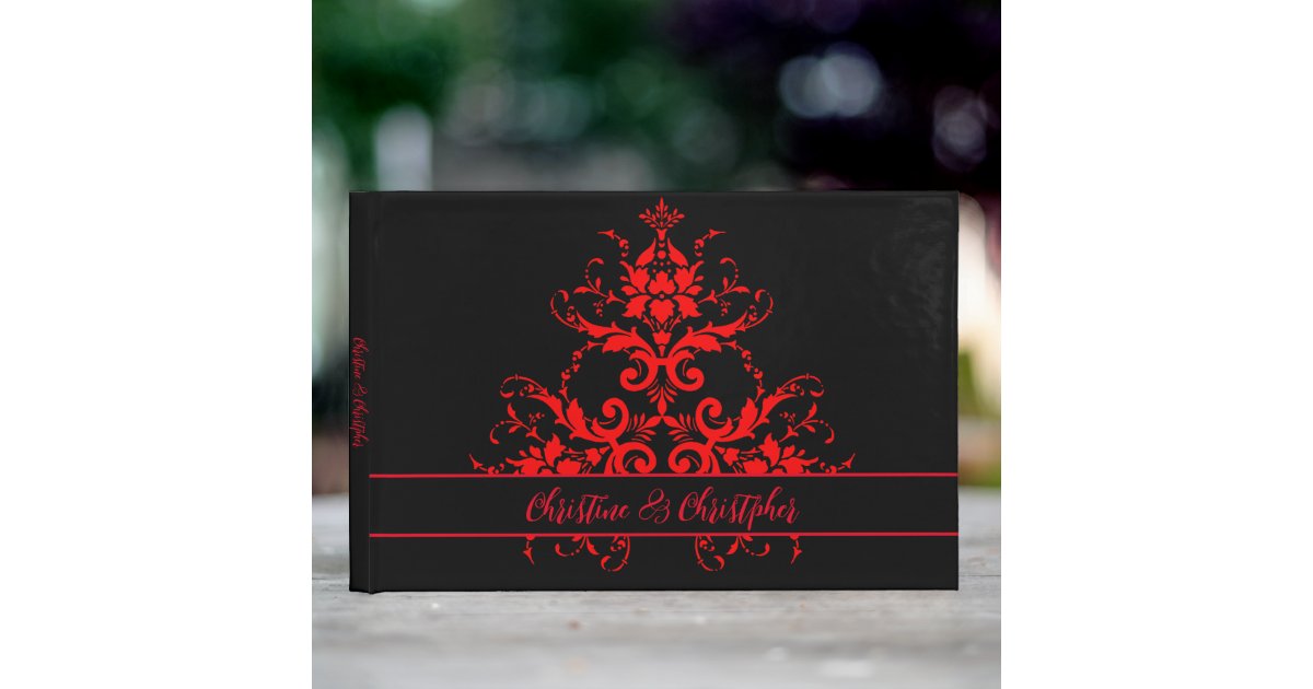 Romantic, Elegant Vintage Red Damask Wedding Guest Book | Zazzle