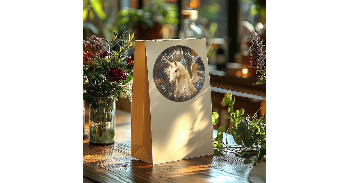 Romantic Fairy Tale Forest Unicorn With Wings Classic Round Sticker ...
