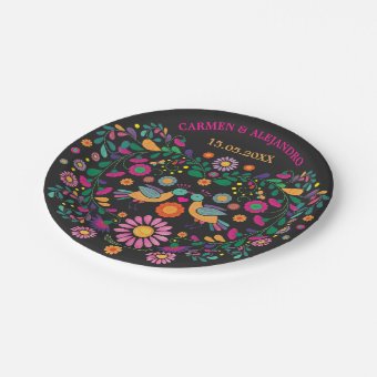 Romantic Fiesta Birds Mexican Floral Wedding Decor Paper Plates | Zazzle