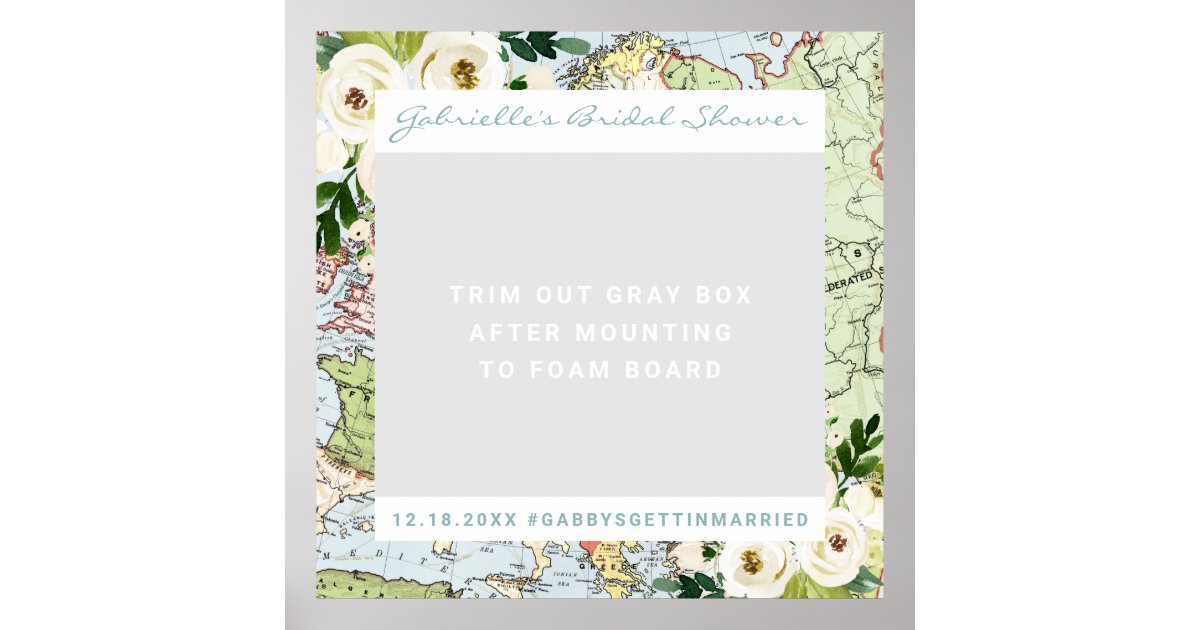 Romantic Floral Map Travel Theme Photo Booth Prop Poster | Zazzle