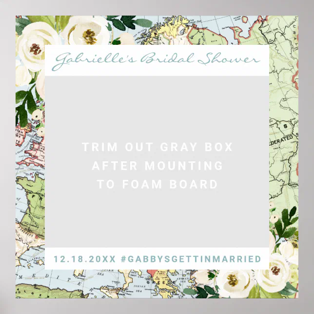 Romantic Floral Map Travel Theme Photo Booth Prop Poster | Zazzle