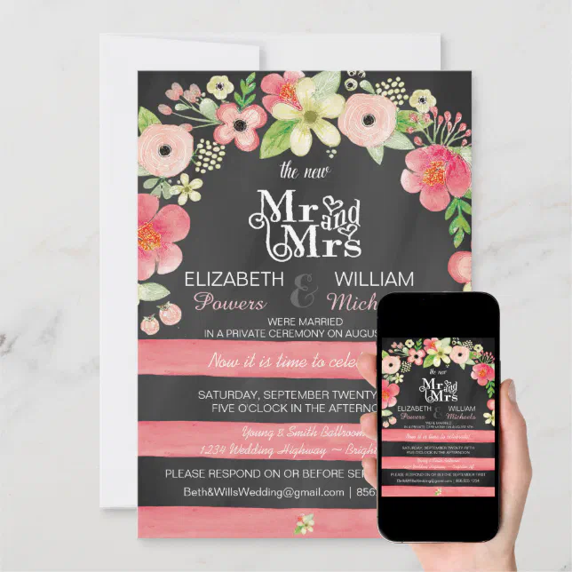 Romantic Floral Post Wedding Reception Only Invite | Zazzle
