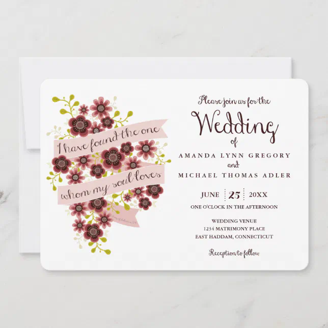 Romantic Floral Song of Solomon Wedding Invitation | Zazzle