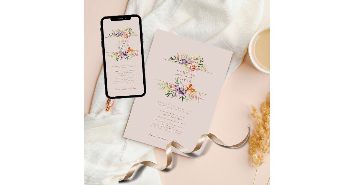 Romantic Floral Wedding Invites Boho Wildflowers | Zazzle