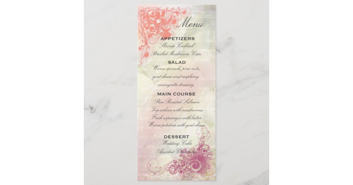 Romantic Floral Wedding Menu Template | Zazzle