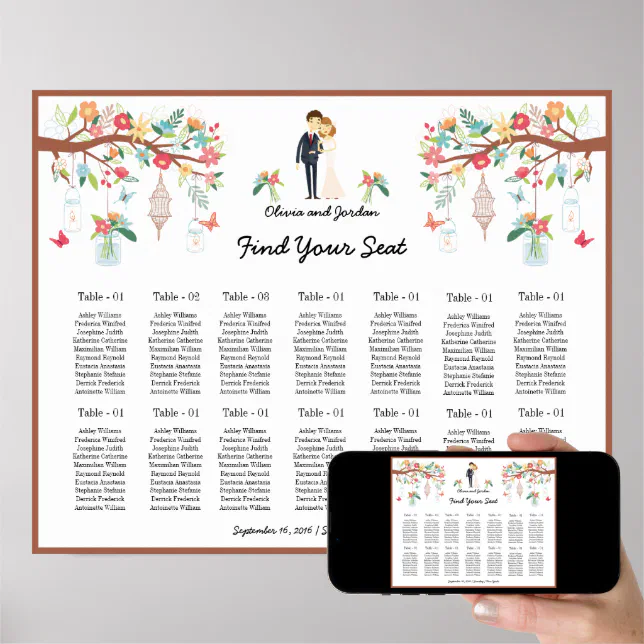 Romantic Floral Wedding Seating Chart Poster | Zazzle