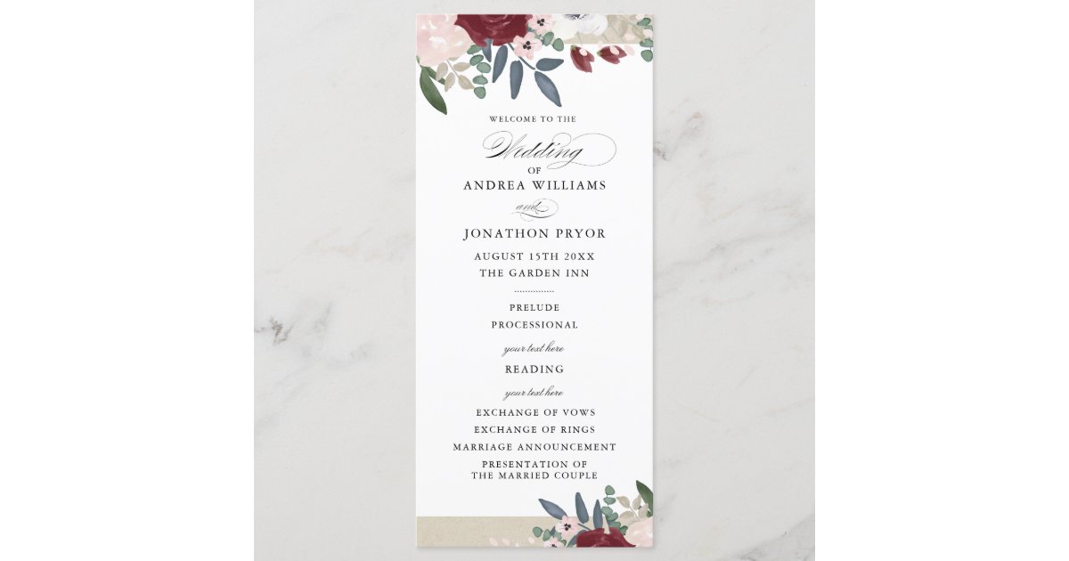 Romantic Florals Wedding Program | Zazzle