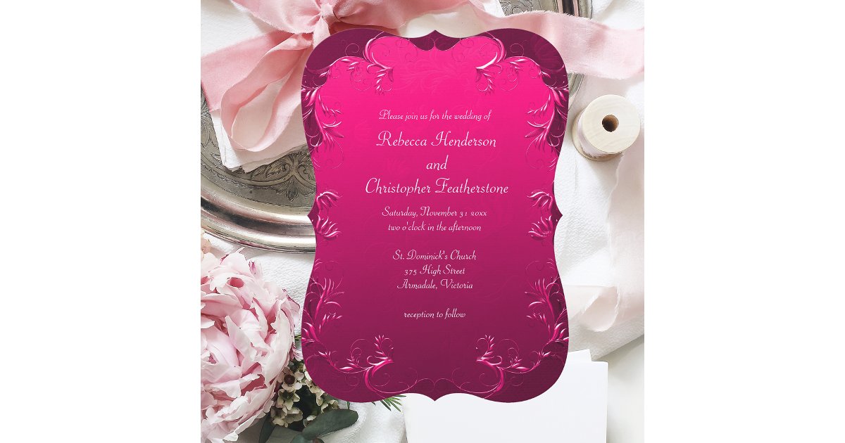 Romantic Fuchsia Pink Curved Invitation | Zazzle