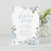 Romantic garden dusty blue floral birthday Party I Invitation | Zazzle