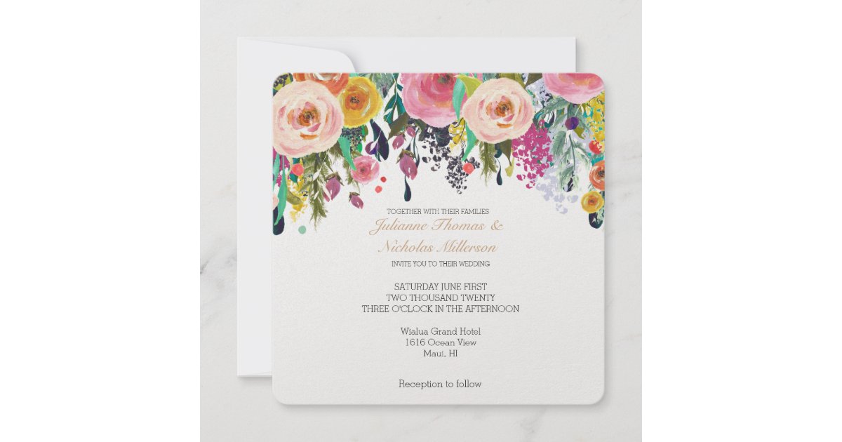 Romantic Garden Floral Square Wedding Invitation | Zazzle